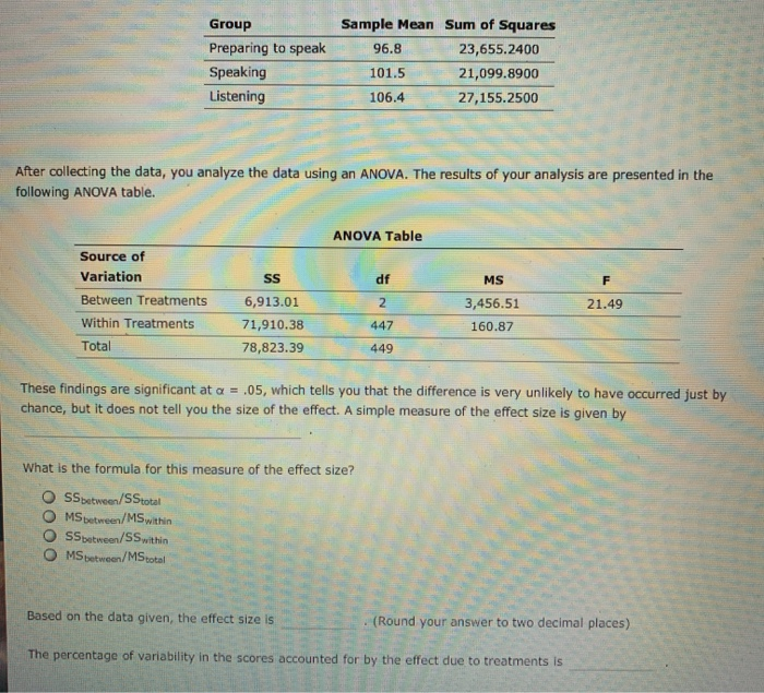 Solved Sample Mean Sum of Squares Group Preparing to speak | Chegg.com
