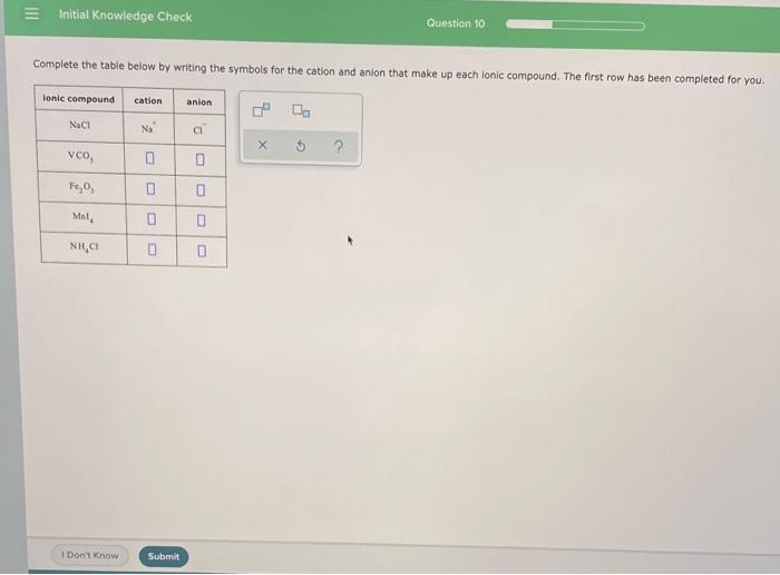 Solved Initial Knowledge Check Question 10 Complete the | Chegg.com