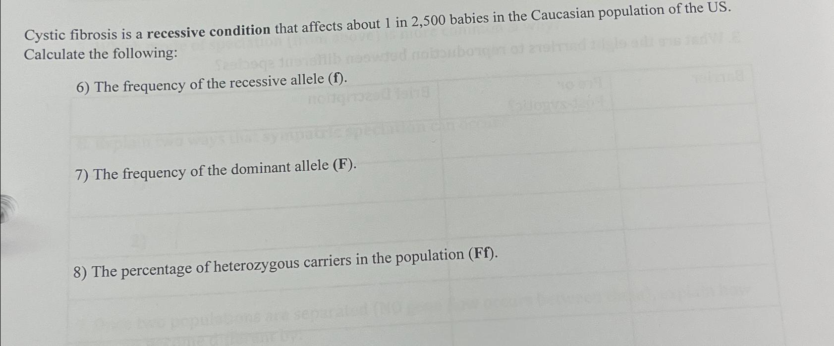 Solved Cystic fibrosis is a recessive condition that affects | Chegg.com
