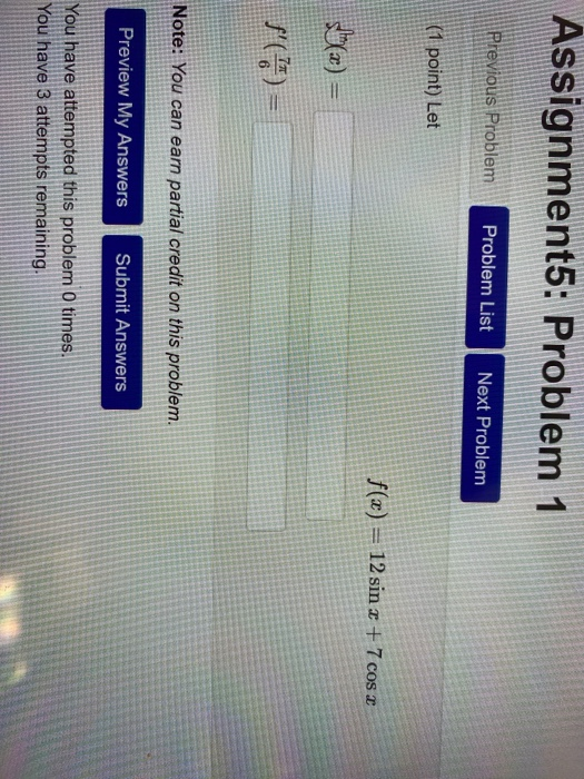 Solved Assignment5 Problem 1 Previous Problem Problem List 