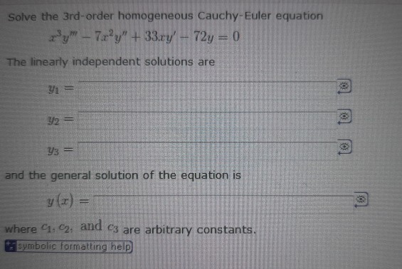 Solved Solve the 3rd-order homogeneous Cauchy-Euler equation | Chegg.com