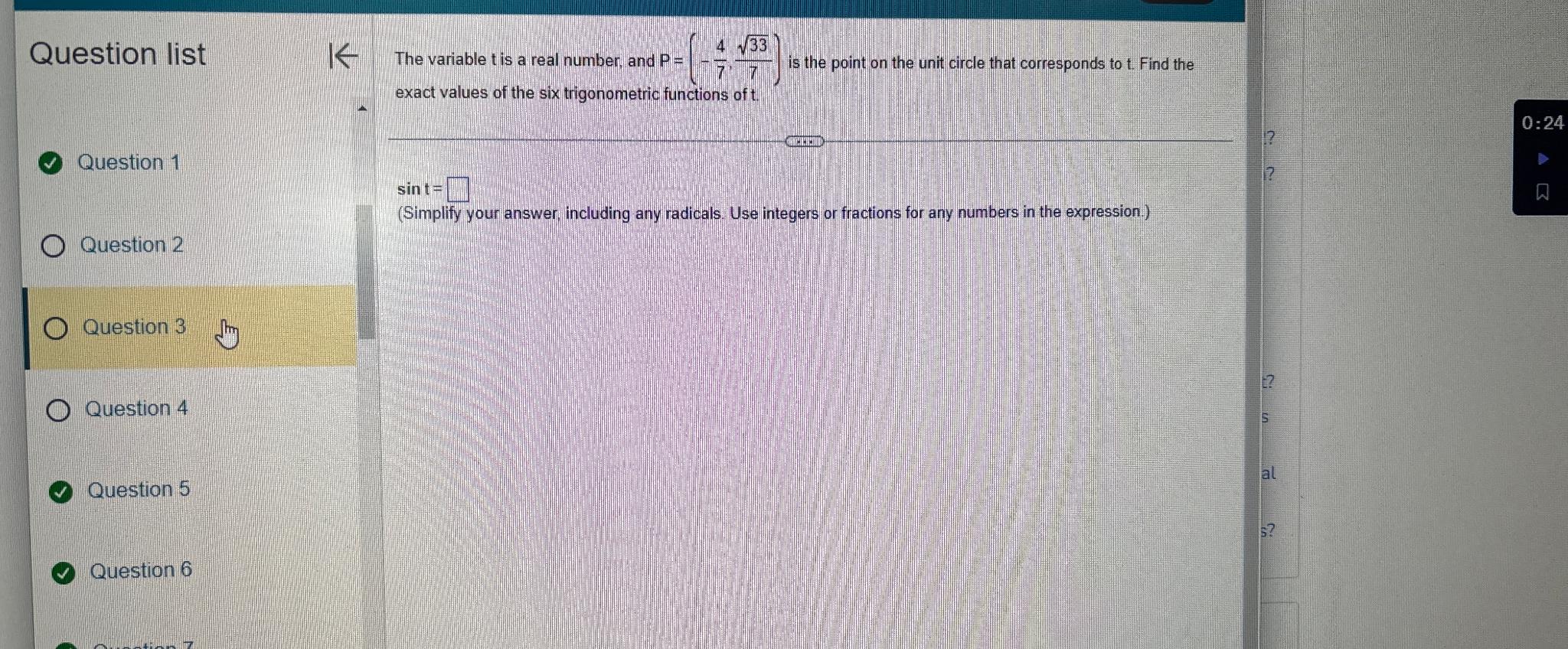 Solved Question listThe variable t ﻿is a real number, and | Chegg.com