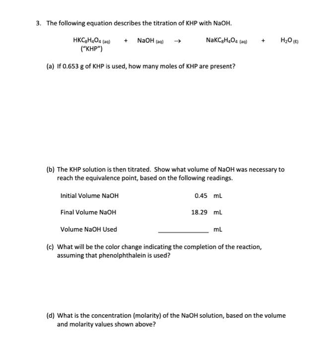 Solved (a) If 0.653 g of KHP is used, how many moles of KHP | Chegg.com