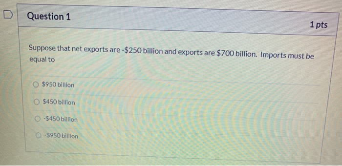 Solved Question 1 1 Pts Suppose That Net Exports Are 250 Chegg
