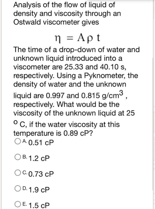 Solved Analysis of the flow of liquid of density and | Chegg.com