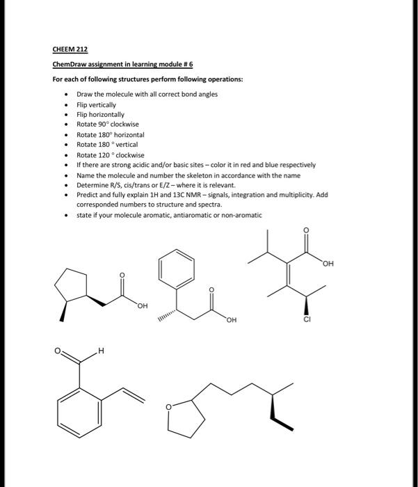 CHEEM 212 ChemDraw assignment in learning module # 6 | Chegg.com