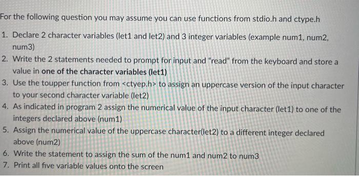 Solved For the following question you may assume you can use | Chegg.com