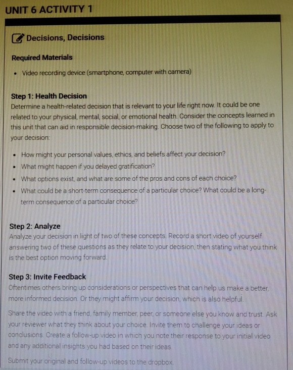 Solved UNIT 6 ﻿ACTIVITY 1Decisions, DecisionsRequired | Chegg.com