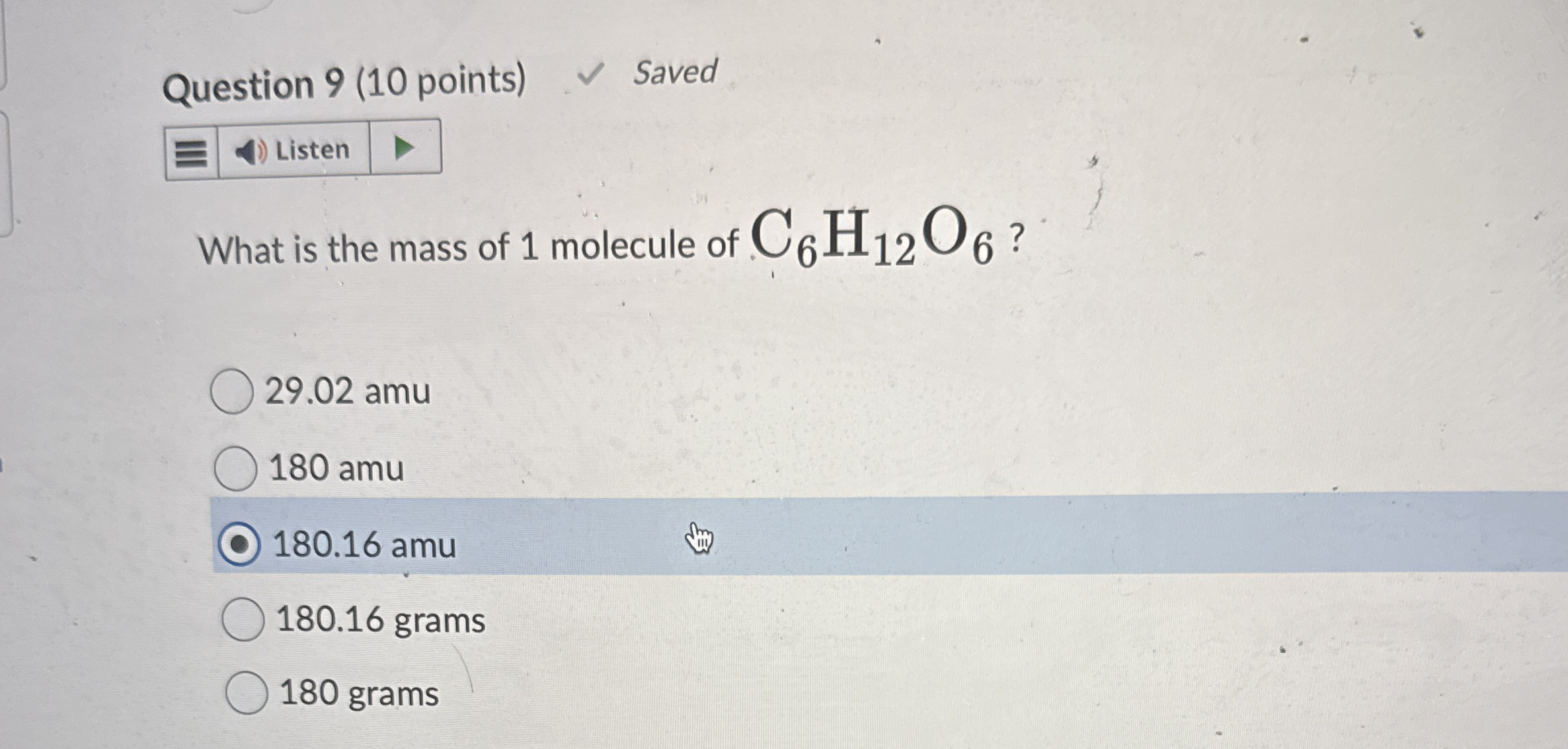 Solved Question 9 (10 ﻿points) ﻿SavedListenWhat is the mass | Chegg.com
