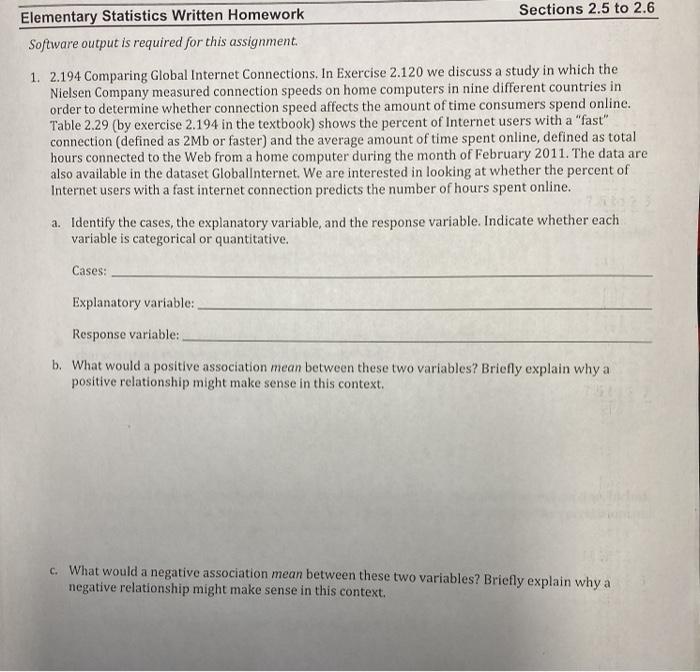Elementary Statistics Written Homework Sections 2.5 | Chegg.com
