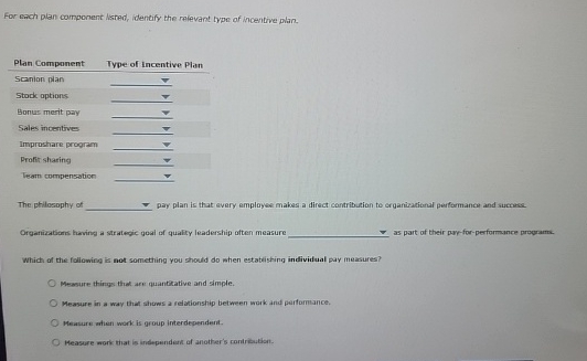 Solved For ench plan component Msted, idenufy the ralevant | Chegg.com