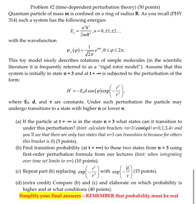 Solved Problem #2 (time-dependent perturbation theory) (50 | Chegg.com