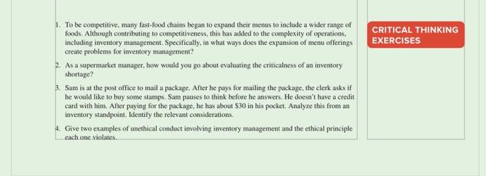 Solved 1. To be competitive, many fast-food chains began to | Chegg.com