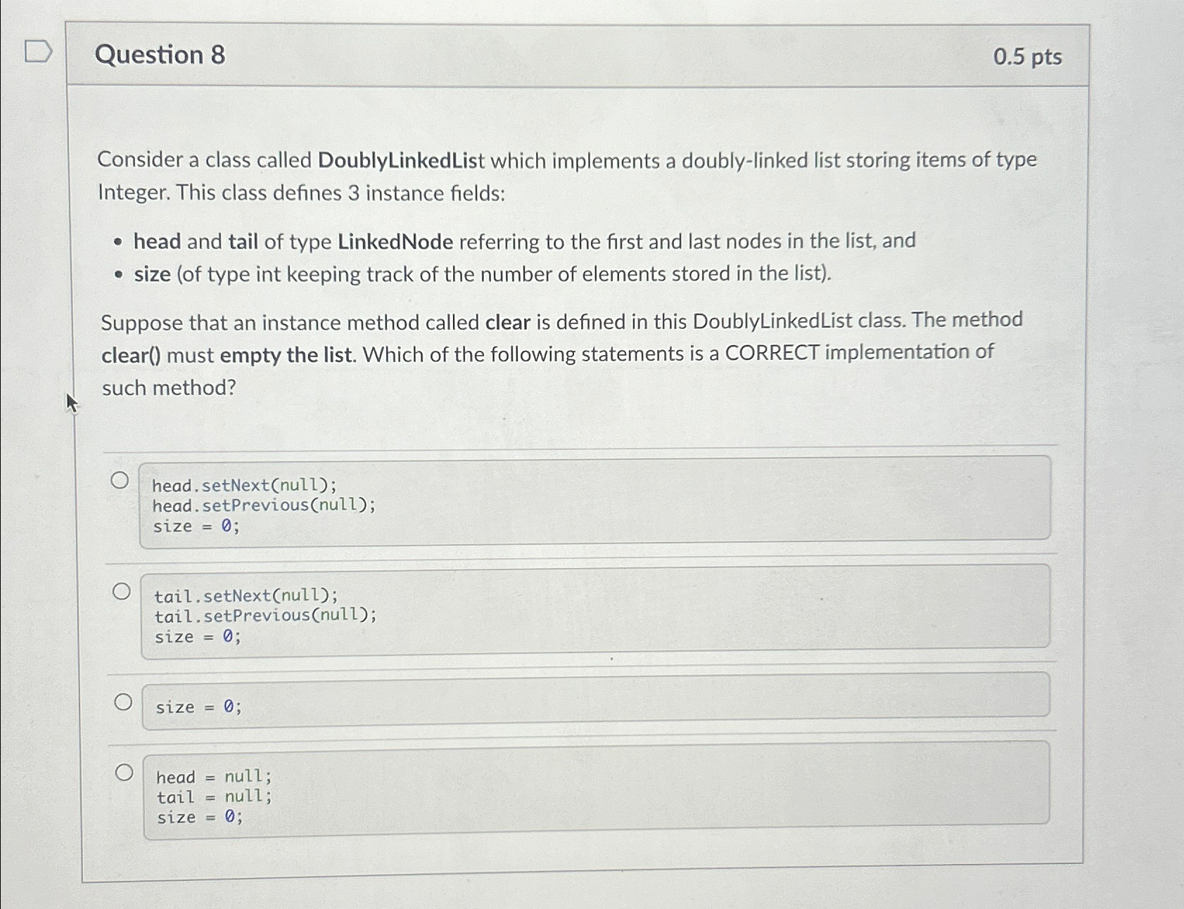 Solved Question 80.5ptsConsider a class called | Chegg.com