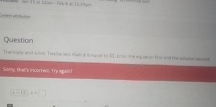 Solved QuestionSorry, that's incorrect Try aggin?|x-12|:= | Chegg.com