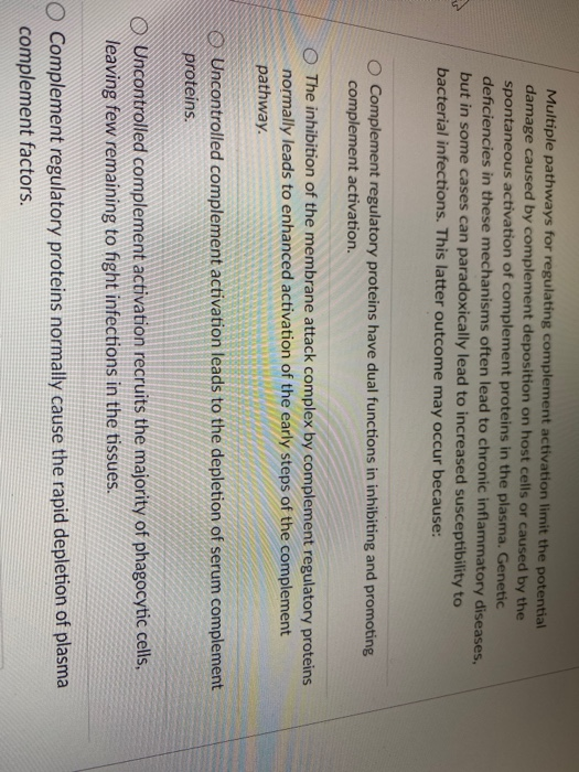 Solved Multiple pathways for regulating complement | Chegg.com