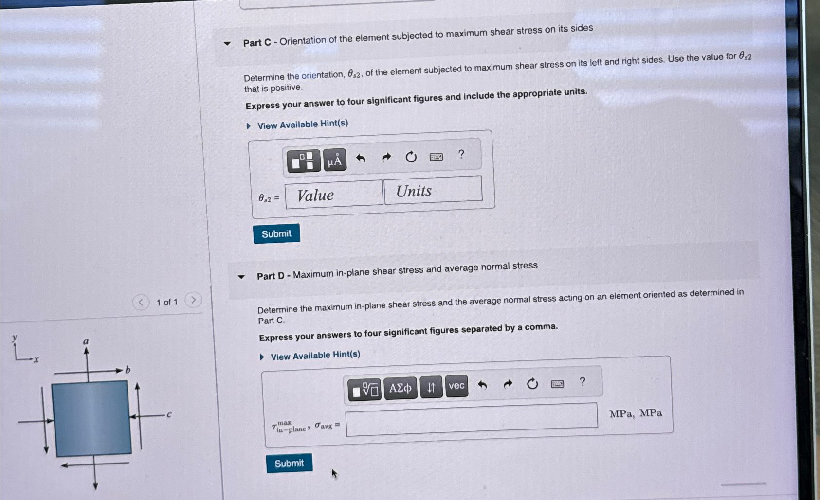 Solved Part C - ﻿Orientation of the element subjected to | Chegg.com