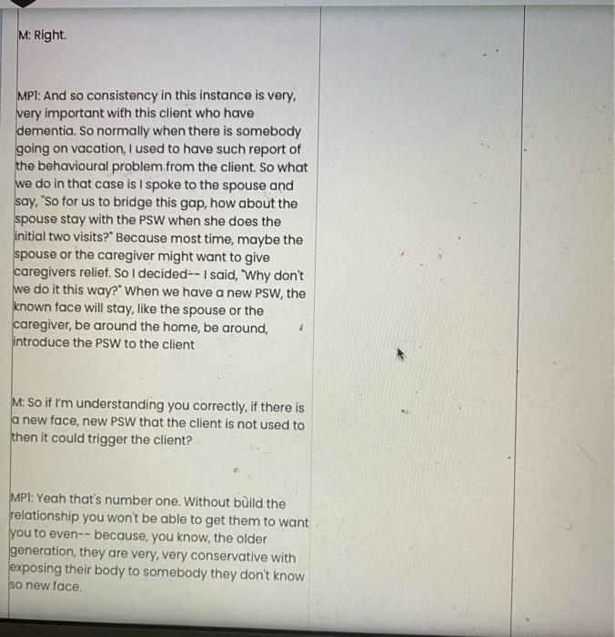 Solved instructions: review the transcript data and code the | Chegg.com