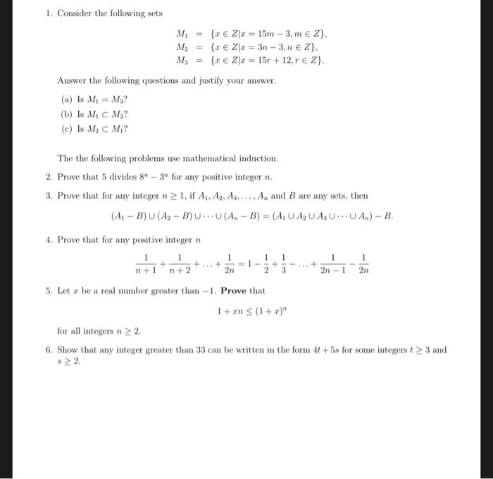 Solved 1. Consider the following sets | Chegg.com