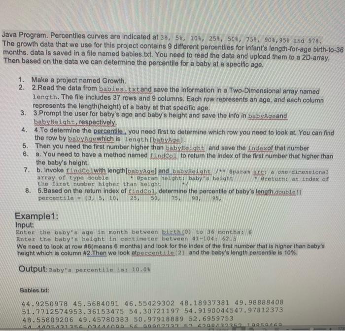 Solved Java Program. Percentiles curves are indicated at 39, | Chegg.com