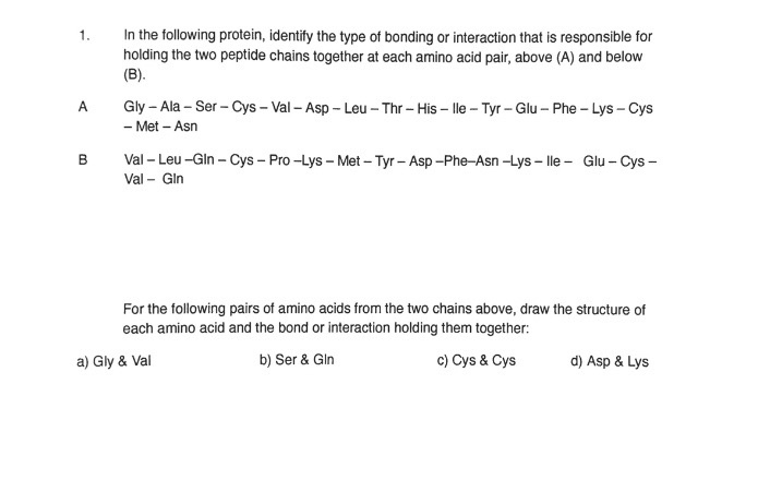Solved 1. In the following protein, identify the type of | Chegg.com
