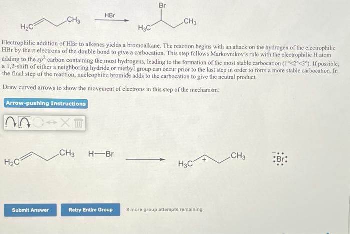 Solved . Br HB CH CH3 H2C H3C Electrophilic addition of HBr | Chegg.com