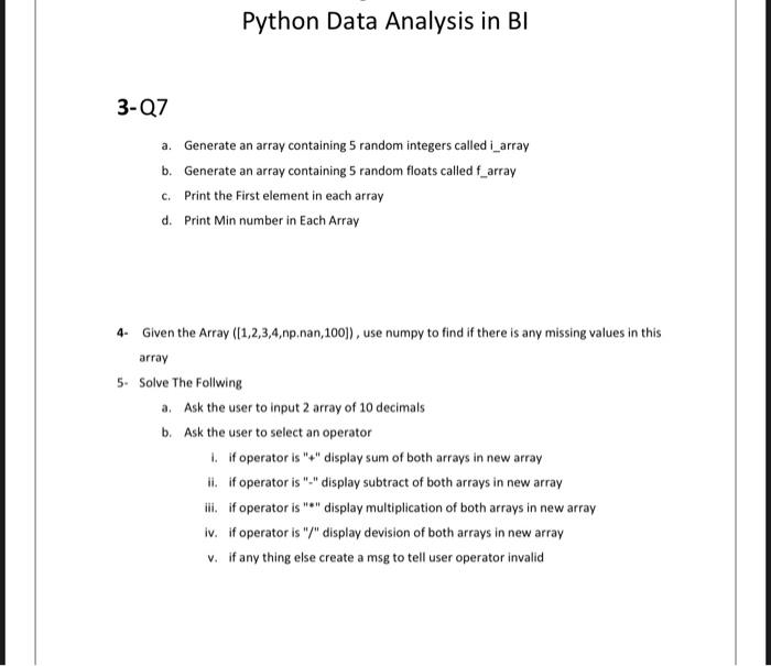Solved Python Data Analysis in Bl 3-Q7 a. Generate an array | Chegg.com