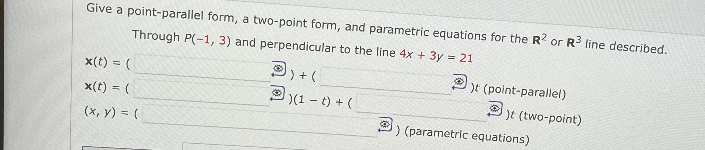 Solved Give a point-parallel form, a two-point form, and | Chegg.com