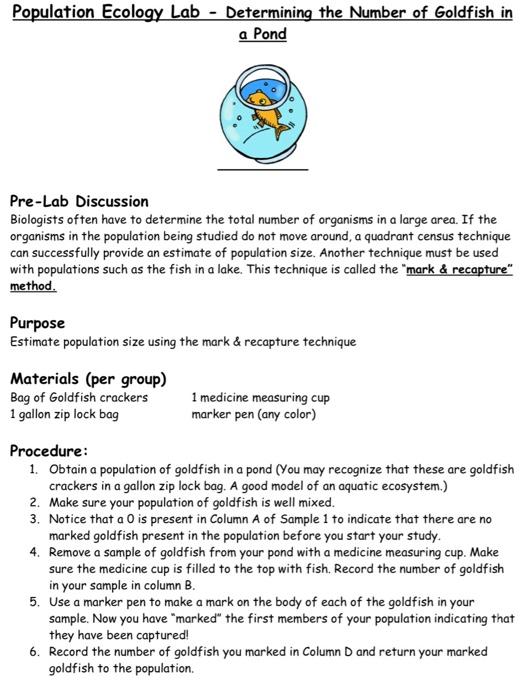 Population Ecology Lab - Determining the Number of | Chegg.com