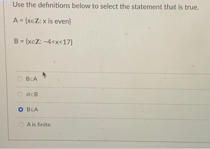 Solved Use the definitions below to select the statement | Chegg.com
