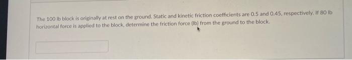 Solved The 100 lb block is originally at rest on the ground. | Chegg.com