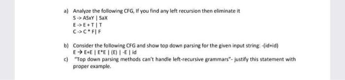 Solved a) Analyze the following CFG, If you find any left | Chegg.com
