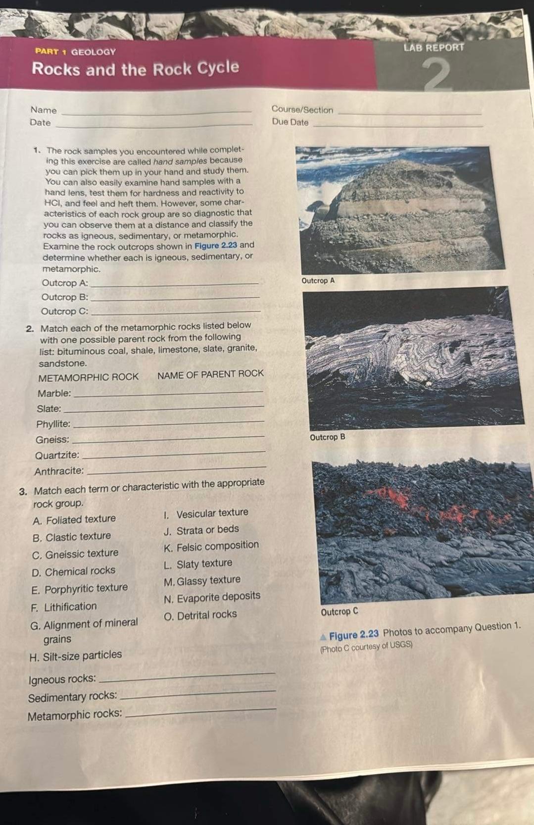 Solved PART 1 ﻿GEOLOGYLAB REPORTRocks and the Rock | Chegg.com