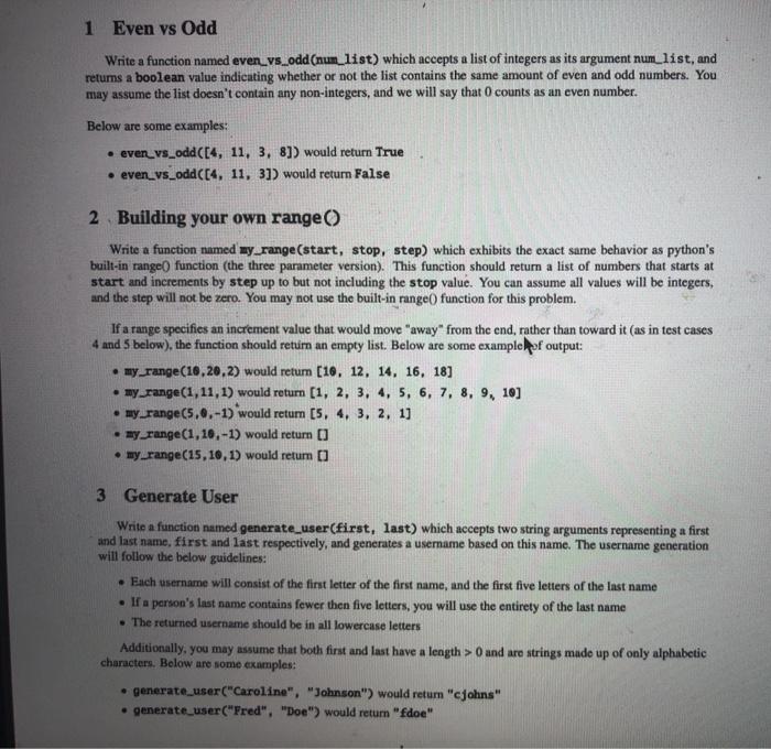 Solved 1 Even vs Odd Write a function named | Chegg.com