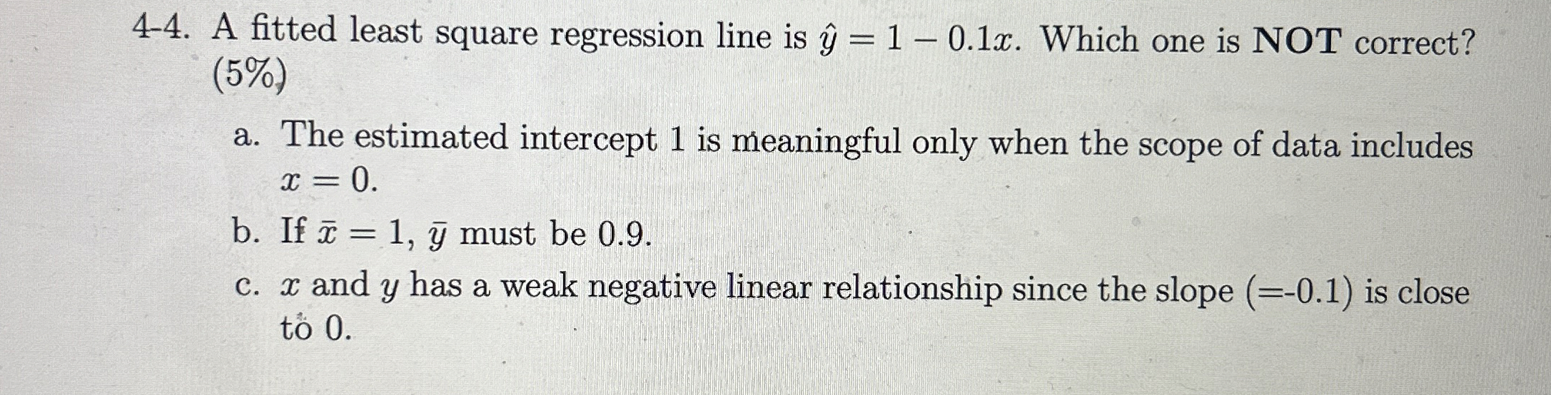Solved 4-4. ﻿A fitted least square regression line is | Chegg.com