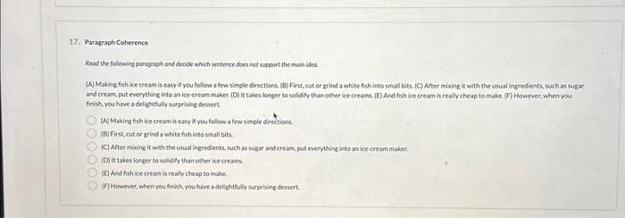 7. Paragraph Coherence Resd the following poraygaph | Chegg.com