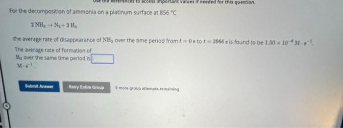 Solved 2NH3→N2+3H3 The average rate of formation of H4 over | Chegg.com