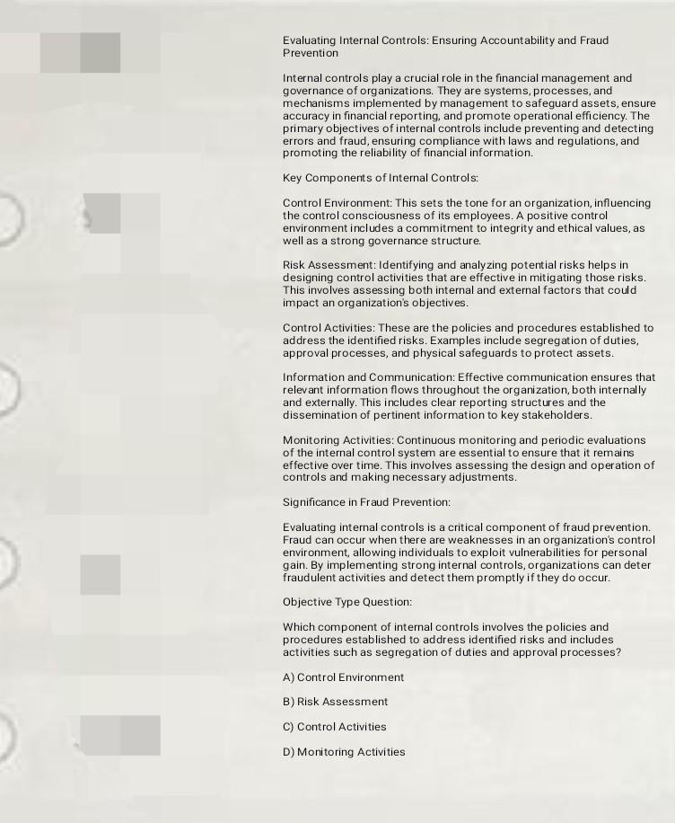 Solved Evaluating Internal Controls: Ensuring Accountability | Chegg.com