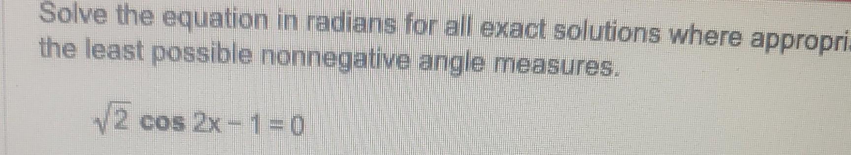Solved Solve the equation in radians for all exact solutions | Chegg.com