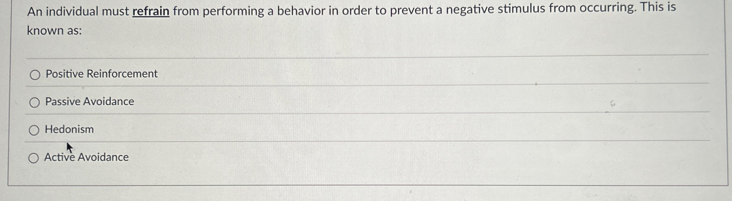 Solved An individual must refrain from performing a behavior | Chegg.com