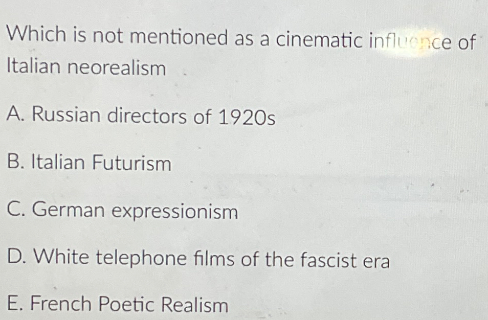 Solved Which is not mentioned as a cinematic influence of | Chegg.com
