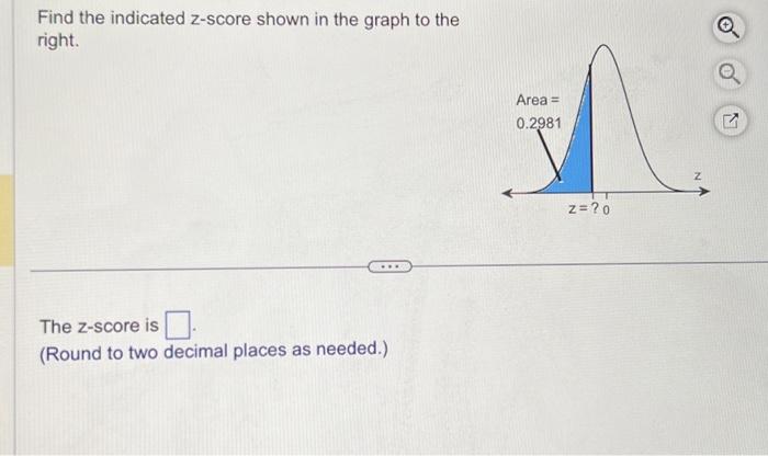 Solved Find the indicated z-score shown in the graph to the | Chegg.com