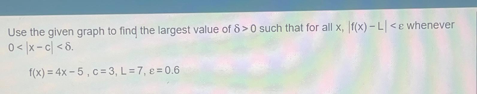 Solved Use the given graph to find the largest value of δ>0 | Chegg.com