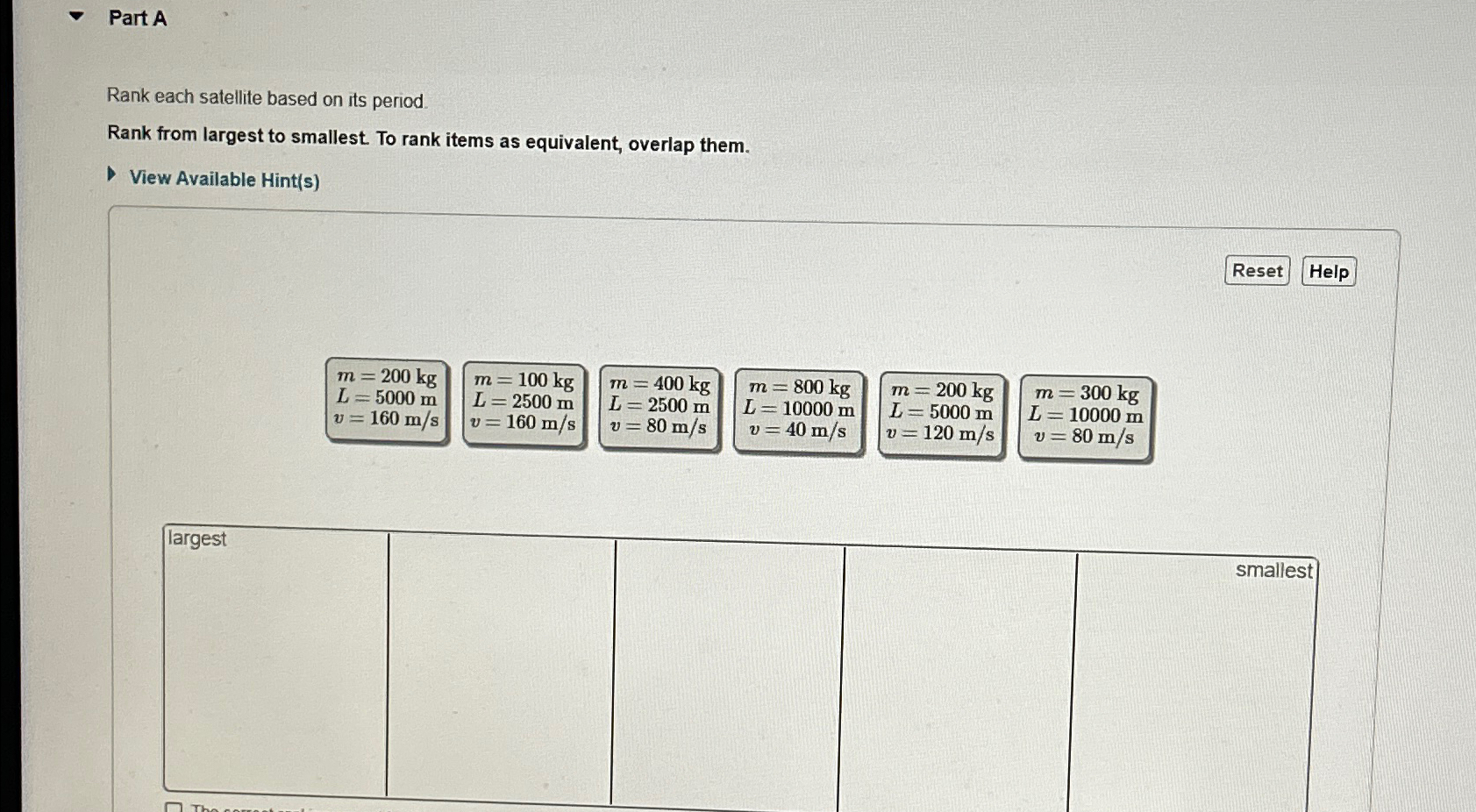 Solved Part ARank each satellite based on its period.Rank | Chegg.com
