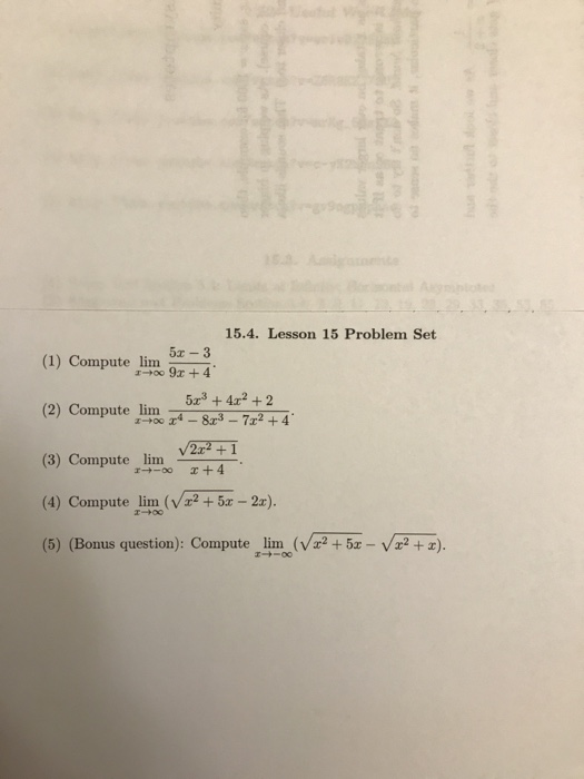 Solved 15.4. Lesson 15 Problem Set (1) Compute lim 02 - 3 1- | Chegg.com
