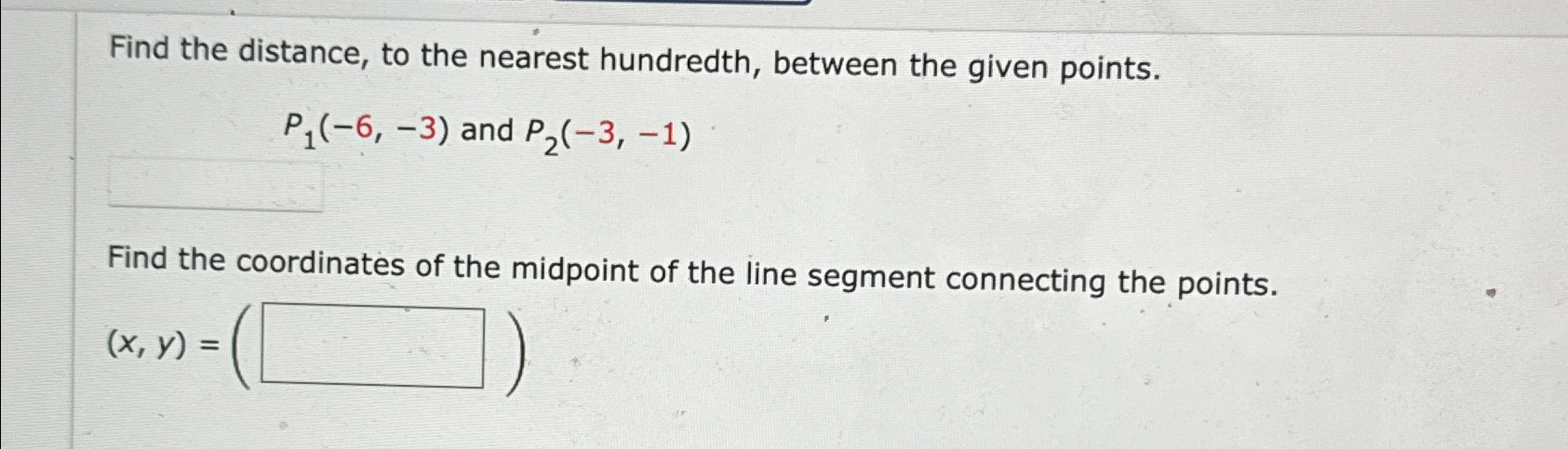 Solved Find the distance, to the nearest hundredth, between | Chegg.com