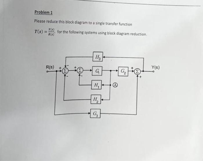 Solved Please reduce this block diagram to a single transfer | Chegg.com