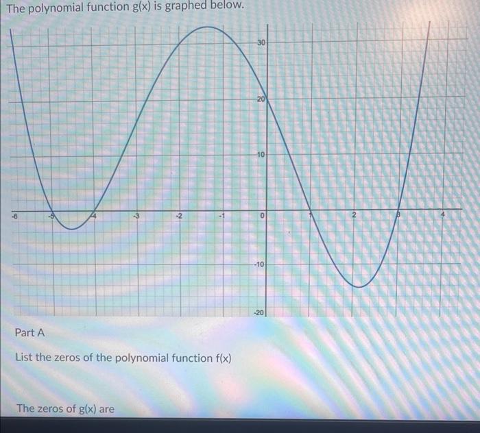 Solved The polynomial function g(x) is graphed below. Part A | Chegg.com