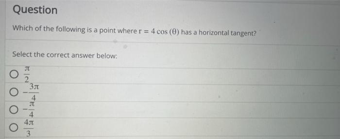 Solved Which of the following is a point where r=4cos(θ) has | Chegg.com