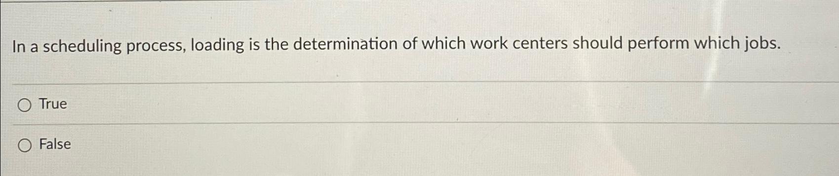 Solved In a scheduling process, loading is the determination | Chegg.com